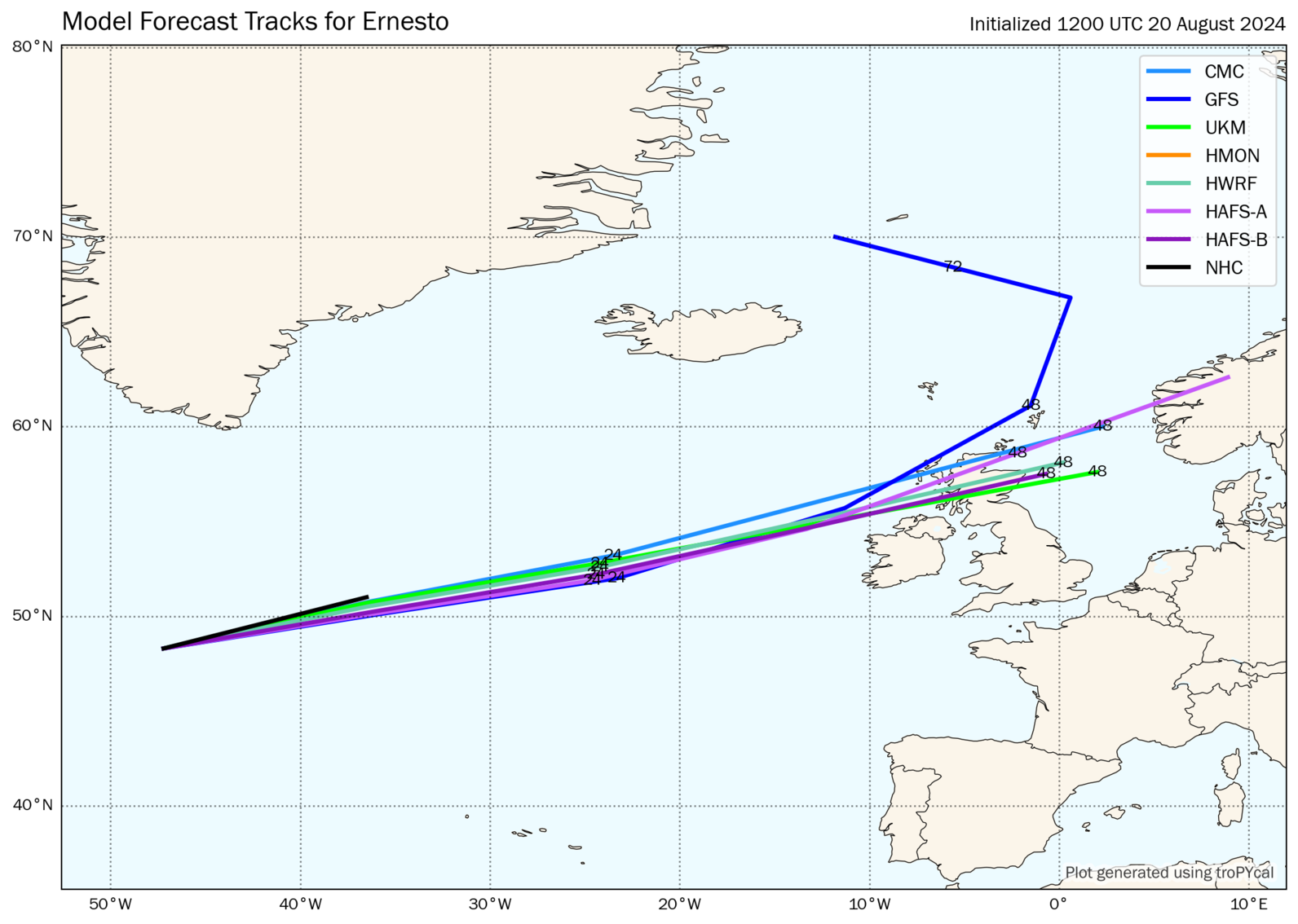 Post-Tropical Cyclone Ernesto Tracking Chart | TownDock.net